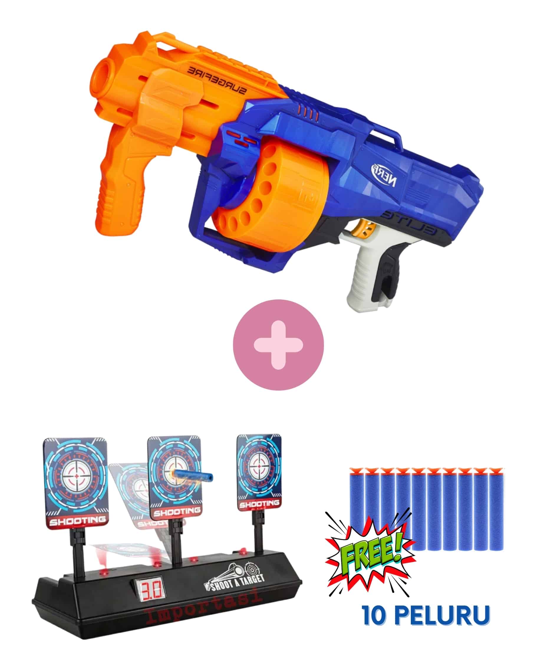 Pistol Mainan Nerf Gun N-Strike Elite Surgefire + Papan Target Otomatis ...