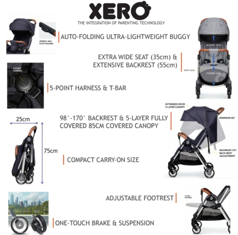 Xero Autofold Stroller - All Black - Mamasewa.com